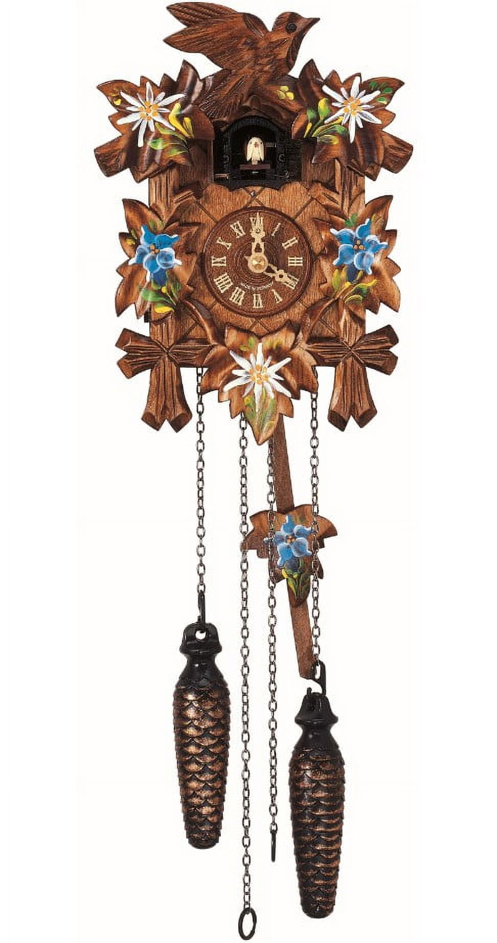 Quartz Cuckoo Clock 5 leaves, bird, with music, handpainted edelweiss ...
