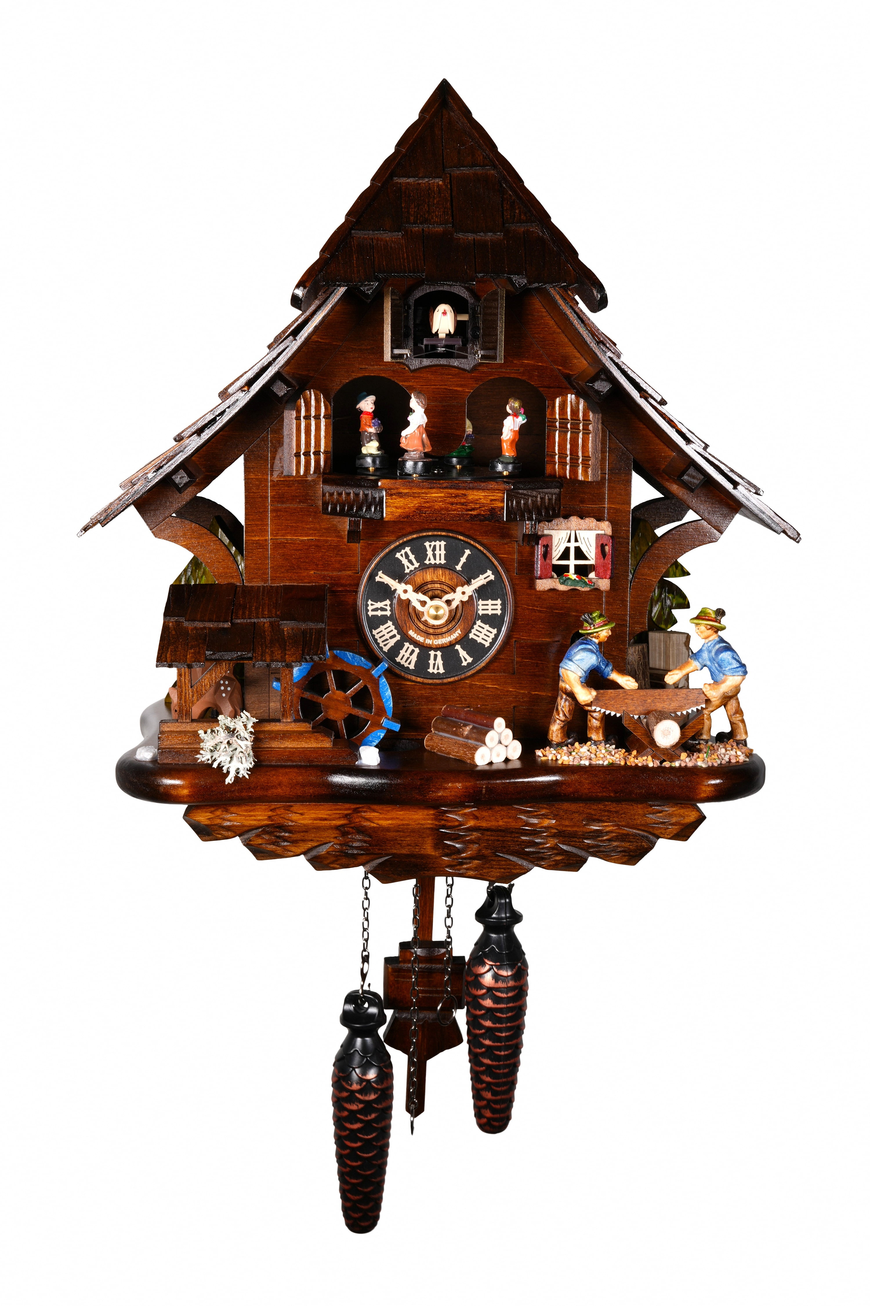 Quartz Cuckoo Clock Black Forest house with moving sawyer couple and ...