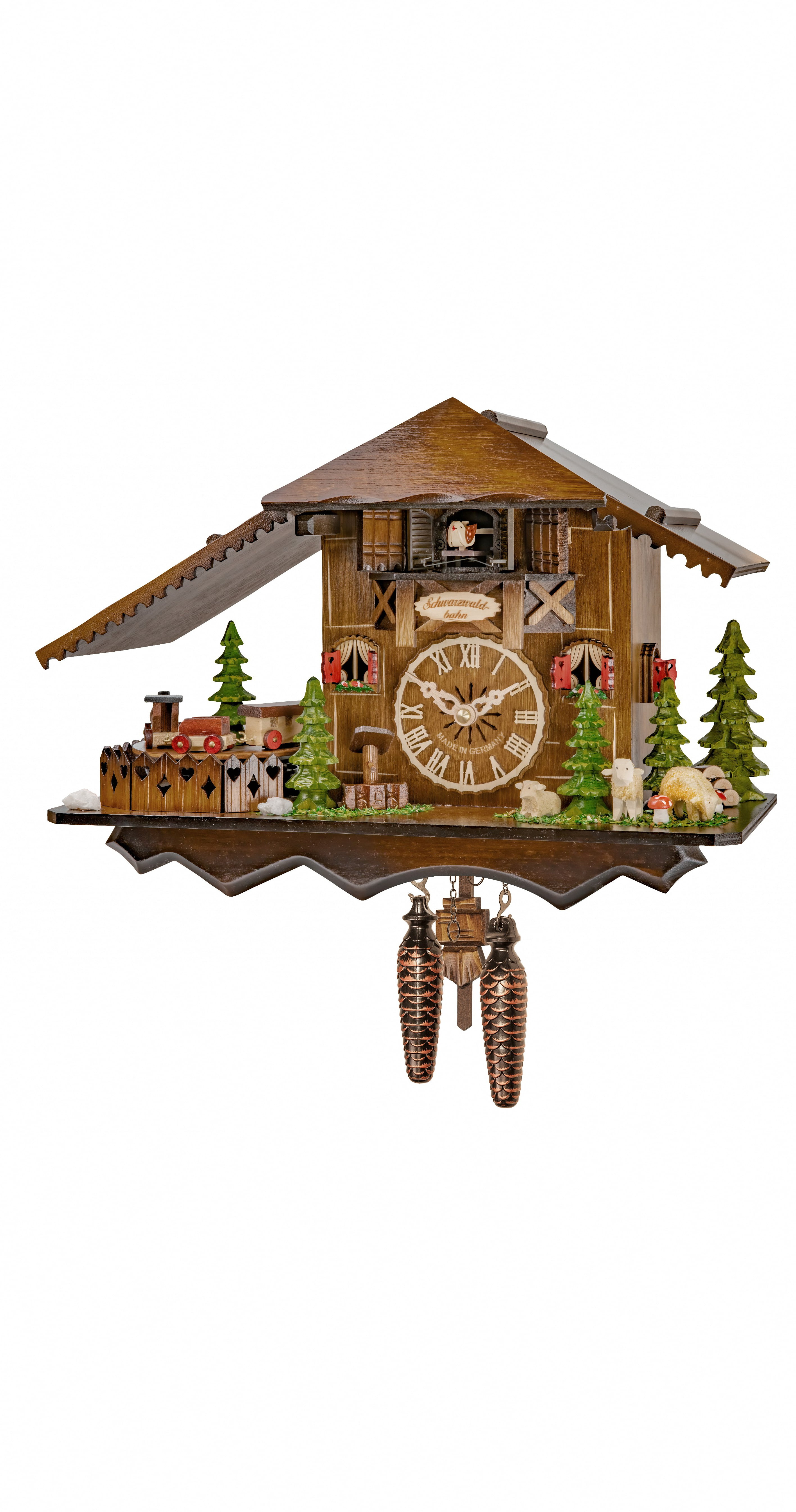 Quartz Cuckoo Clock Black Forest house with moving train, with music ...