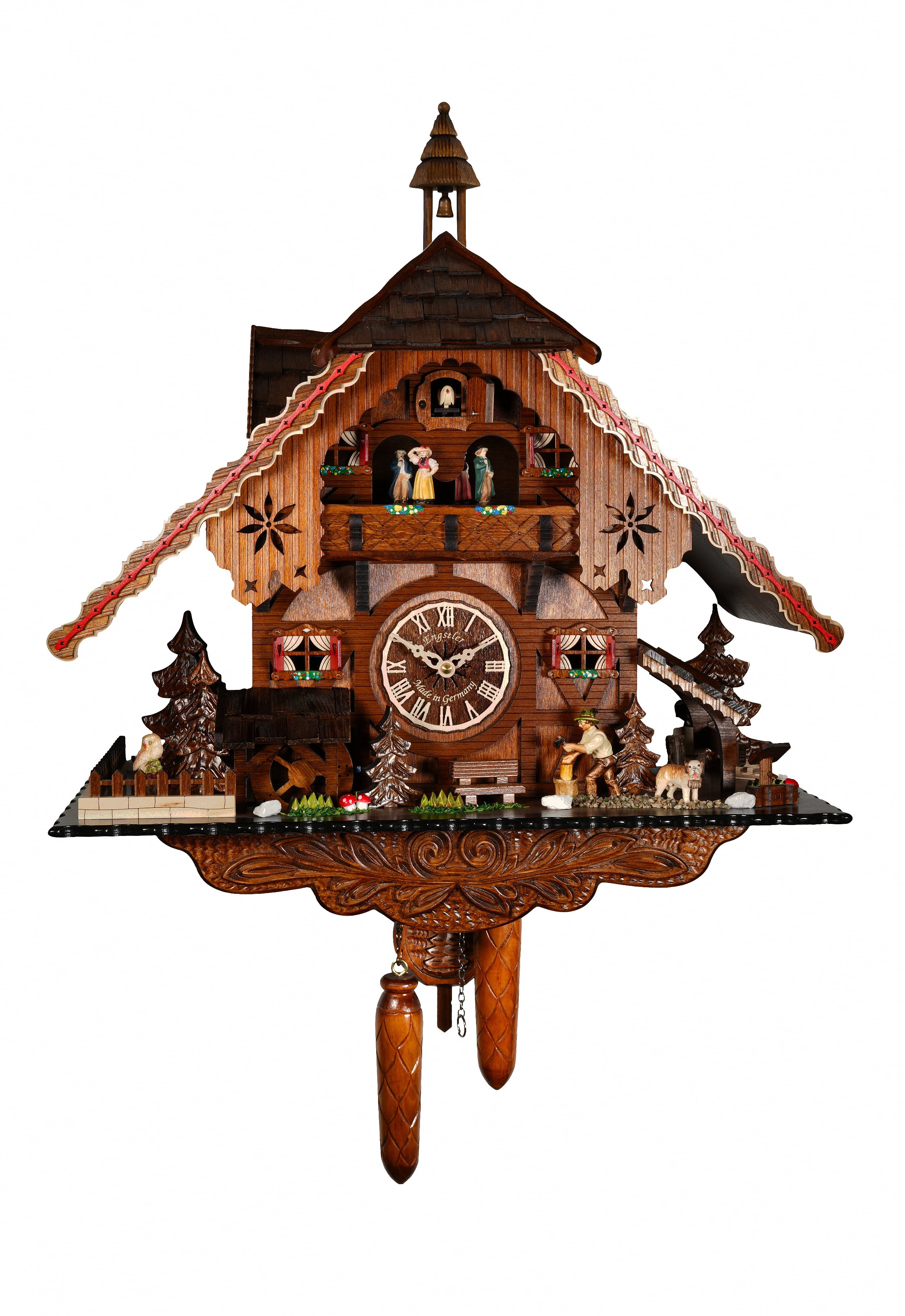 Quartz Cuckoo Clock Black Forest house with moving wood chopper and ...