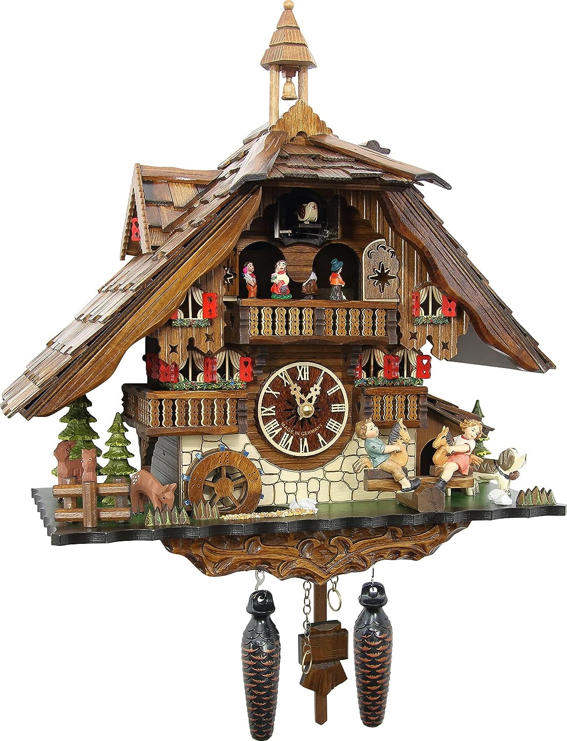 Authentic Black Forest Quartz Cuckoo Clock with Music, Moving Wood ...