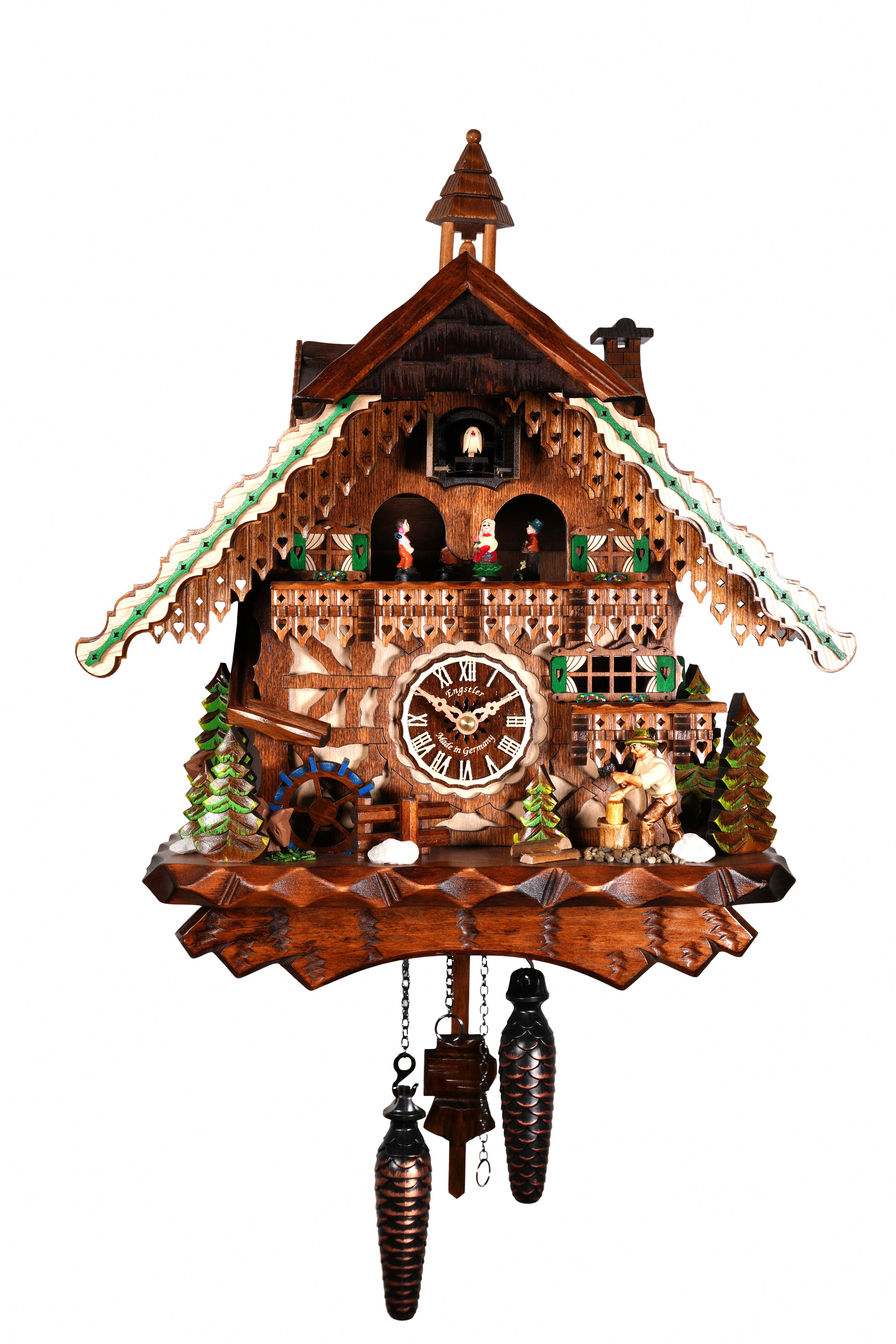 Quartz Cuckoo Clock Black Forest house with moving wood chopper and ...