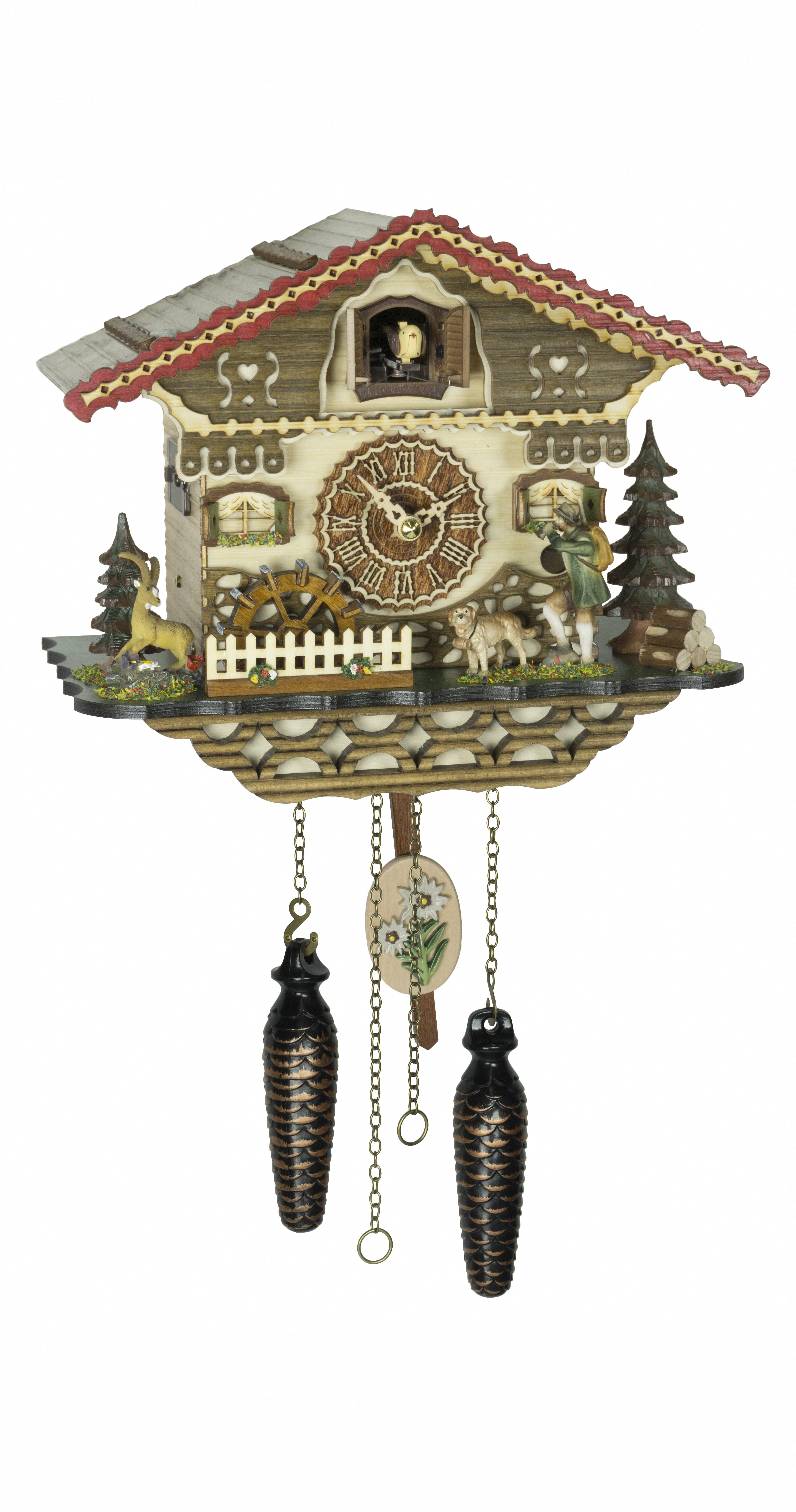 Quartz Cuckoo Clock Black forest house with music, moving hunter and ...