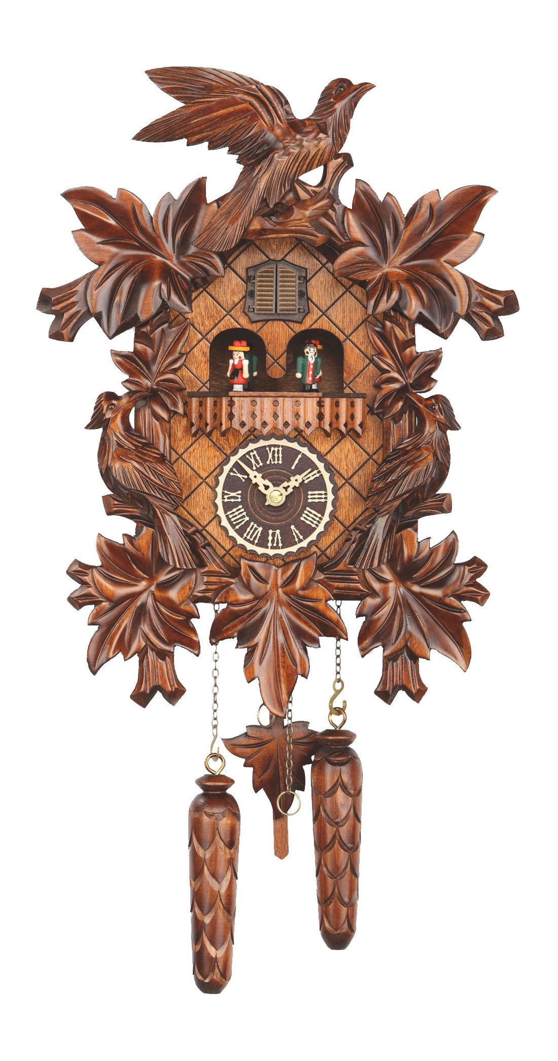 Quartz Cuckoo Clock with music 7 leaves, 3 birds TU 369 QMT HZZG ...