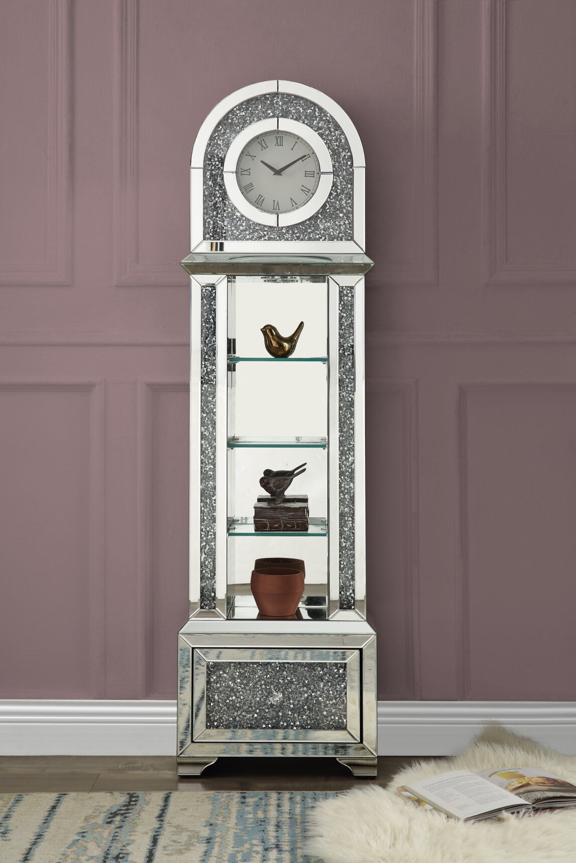 Quartz Mechanism Grandfather Clock with Led Mirrored & Faux Diamonds ...