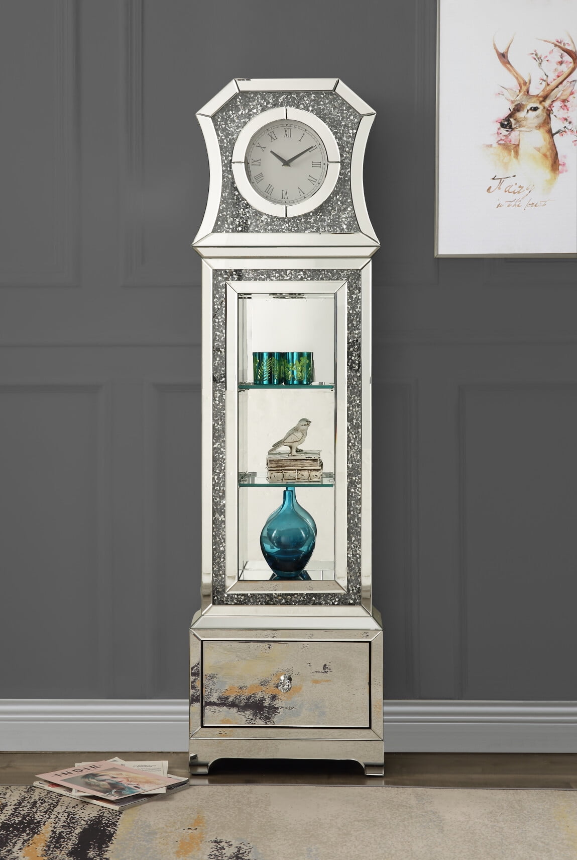Quartz Mechanism Grandfather Clock with Led Mirrored & Faux Diamonds ...