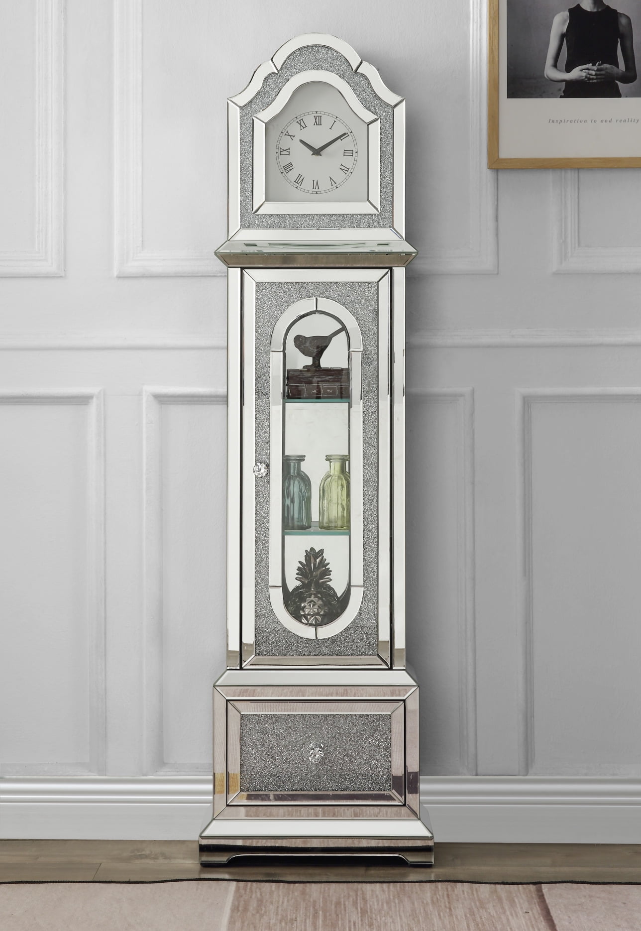Quartz Mechanism Grandfather Clock with Led Mirrored & Faux Diamonds ...
