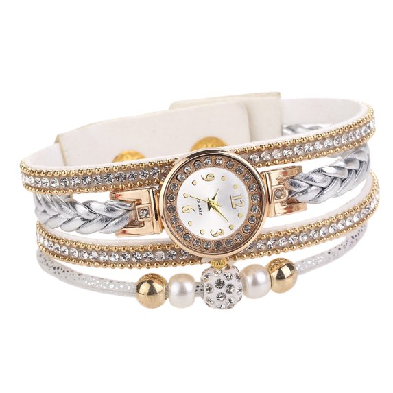 Quartz Watch Multi Layers Wrap Around Rhinestone Braided Elegant ...