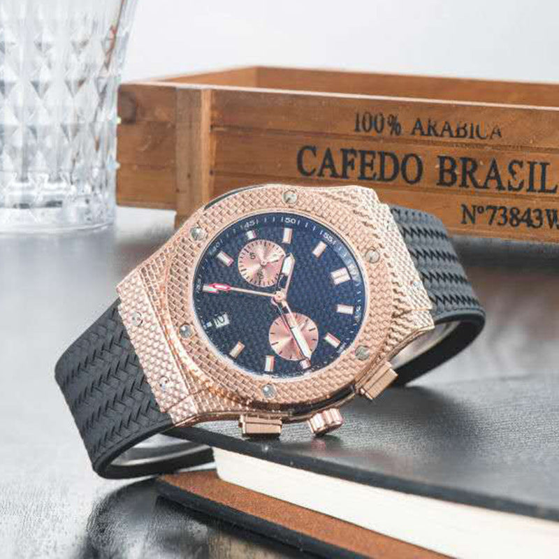 Quartz Watch with Stainless Steel Case and Rubber Strap, Glass Mirror ...