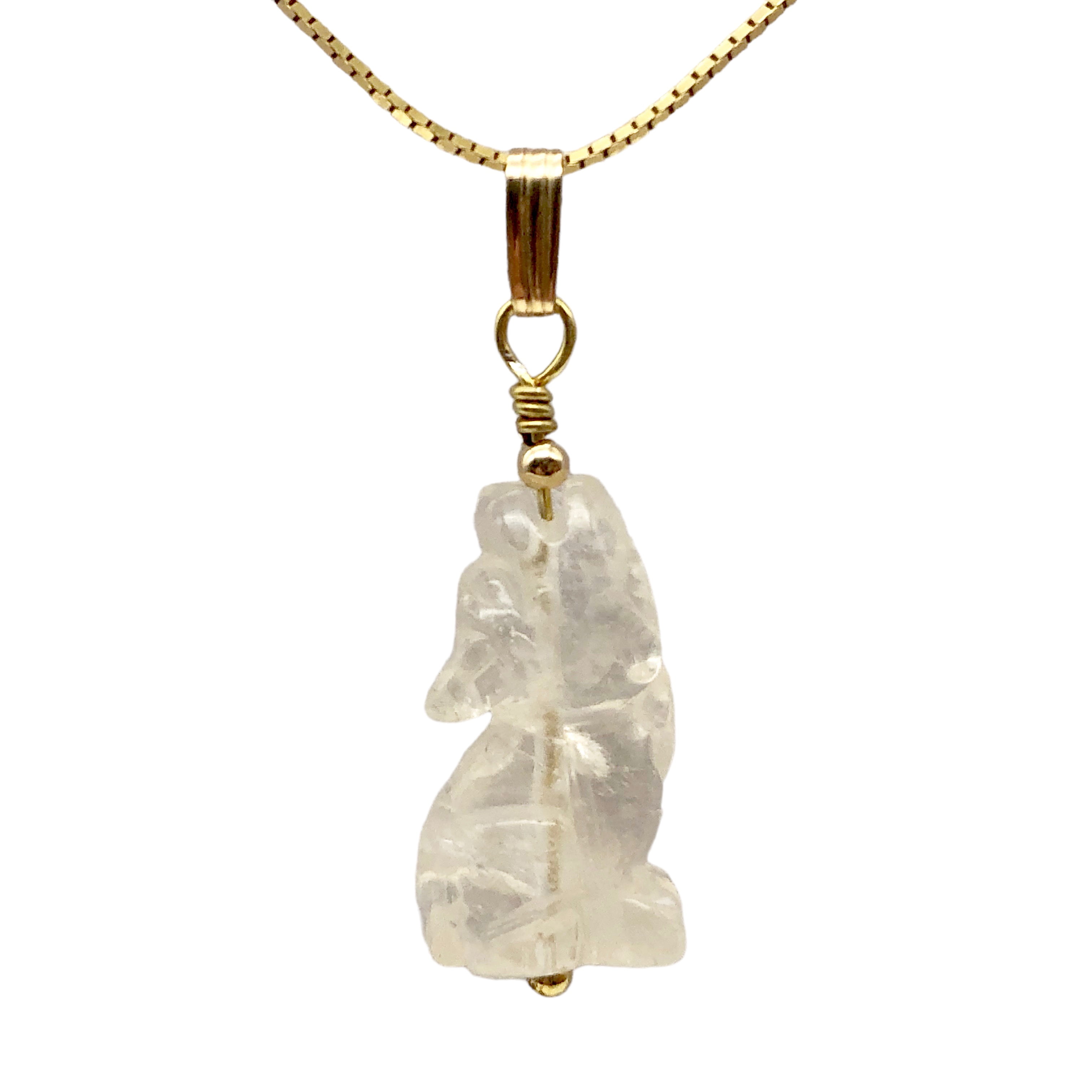 Quartz Wolf Pendant Necklace | Semi Precious Stone Jewelry | 14k ...