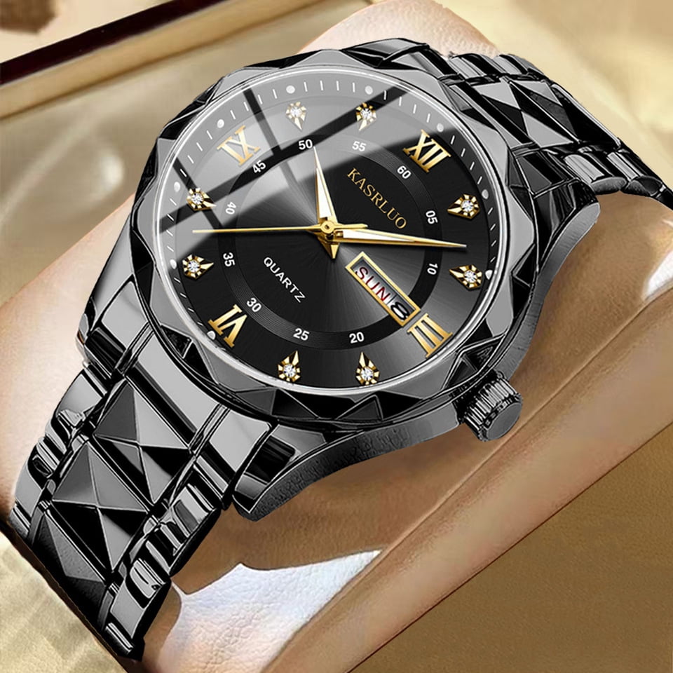 Quartz watch for men, dual calendar, diamond-shaped case, luminous ...