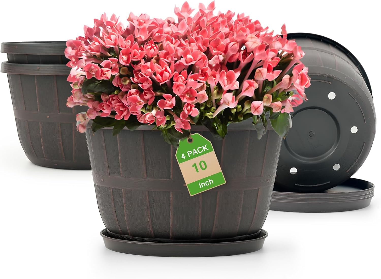 Quarut 14 Inch Plastic-Flower-Pot-for-Indoor-Plants, 4 Pack Large ...