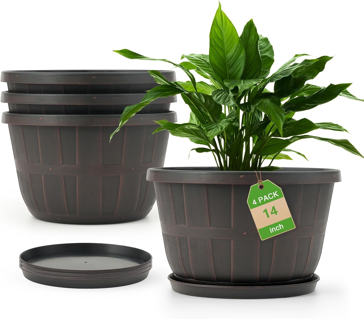 Quarut 14 Inch Plastic-Flower-Pot-for-Indoor-Plants, 4 Pack Large ...