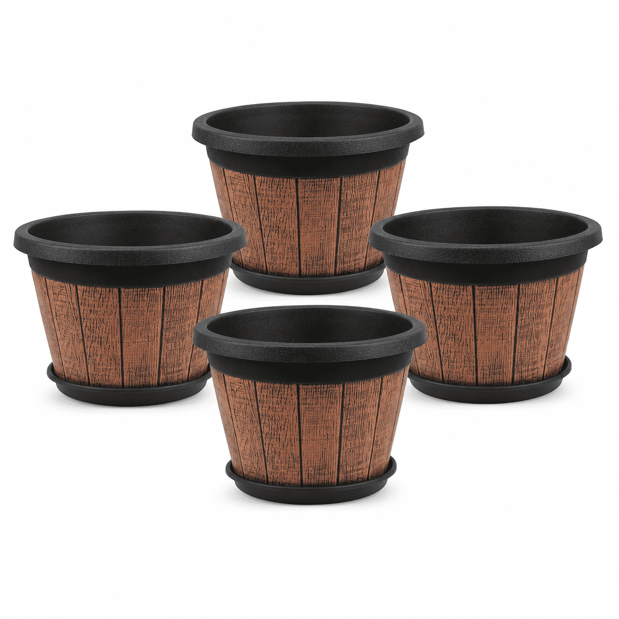 Quarut Large 4 Pack 14 inch Plant Pots,Whiskey Barrel Planters with ...