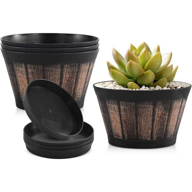 Quarut Plant Pots Set of 4 Pack 12 inch,Large Whiskey Barrel Planters ...