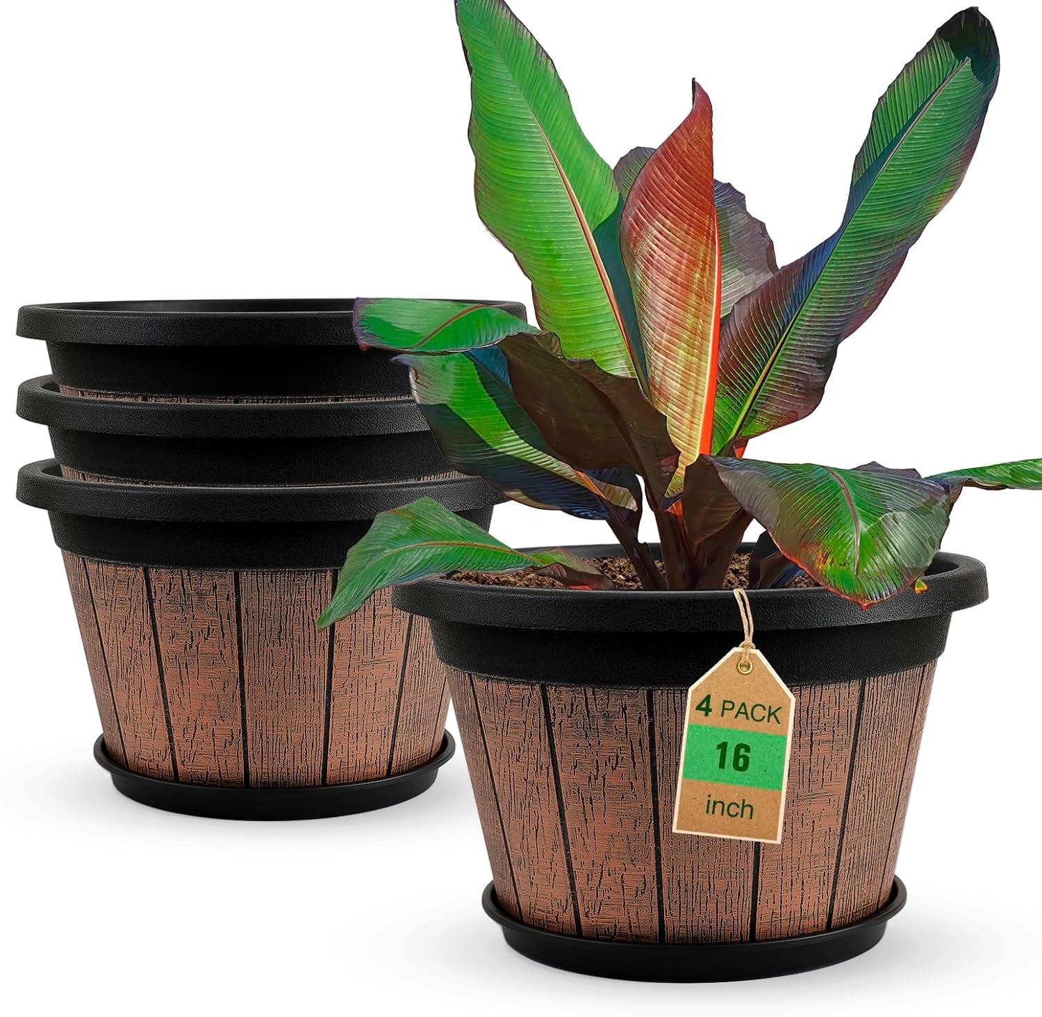 Quarut Plant Pots,Upgrade Whiskey Barrel Planters with Drainage Holes ...