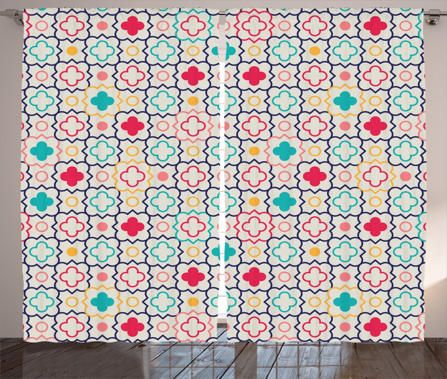 Ambesonne Moroccan Curtains 2 Panel Set, Quatrefoil, 108" x 90", Blue ...