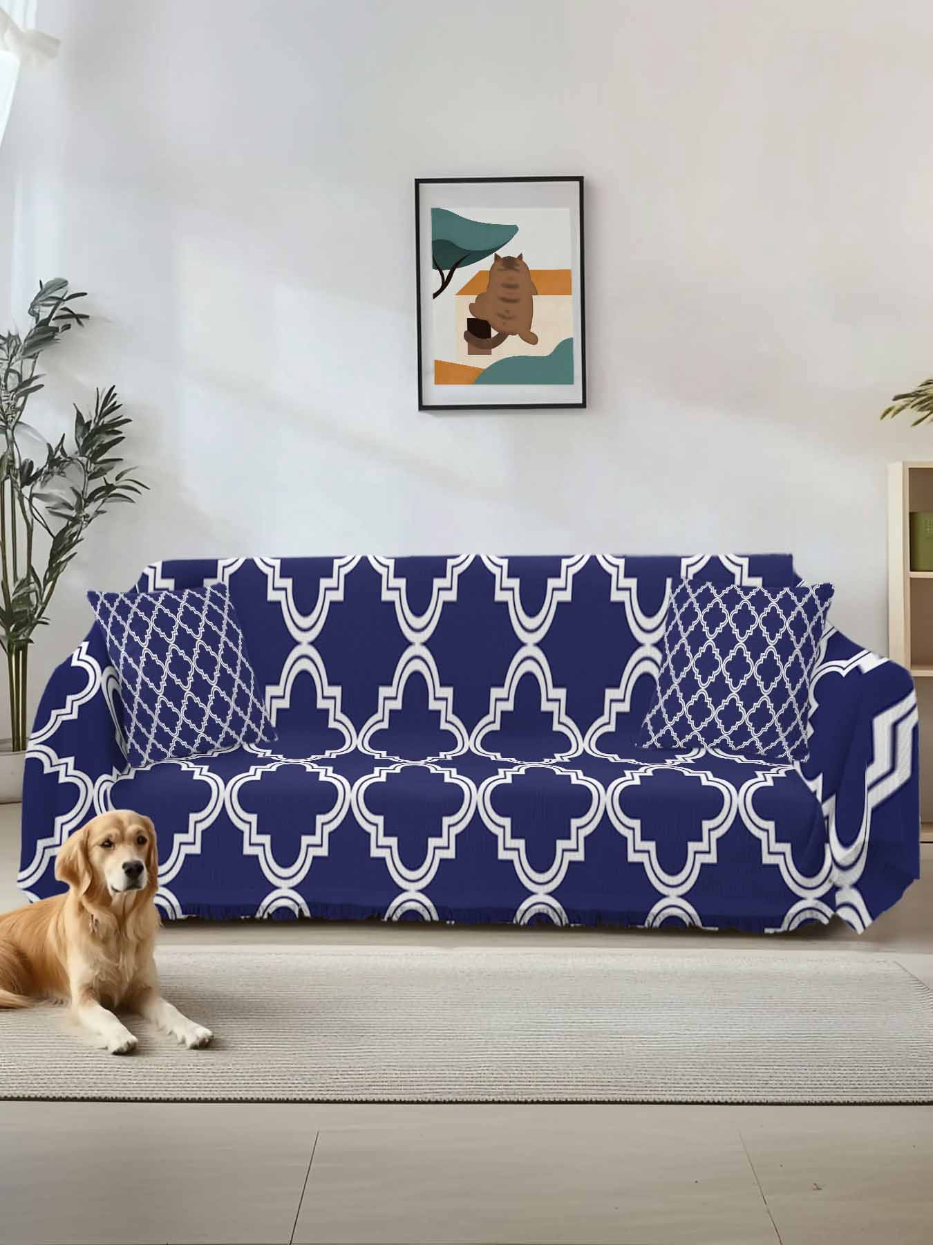 Quatrefoil Moroccan Pattern Couch Cover for 2 Cushion Sofa, Geometric ...