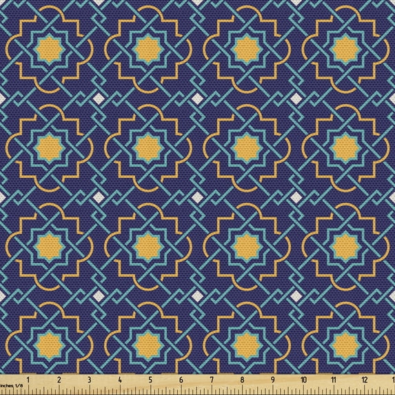 Ambesonne Quatrefoil Fabric by the Yard Upholstery, Eastern Girih Tile ...