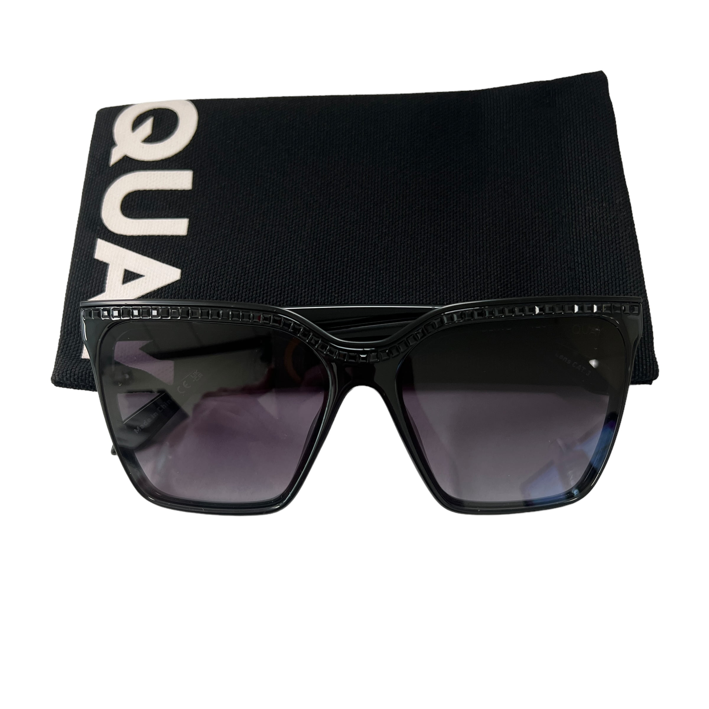 Quay Australia Level Up Bling Square Oversized Sunglasses Black Smoke ...