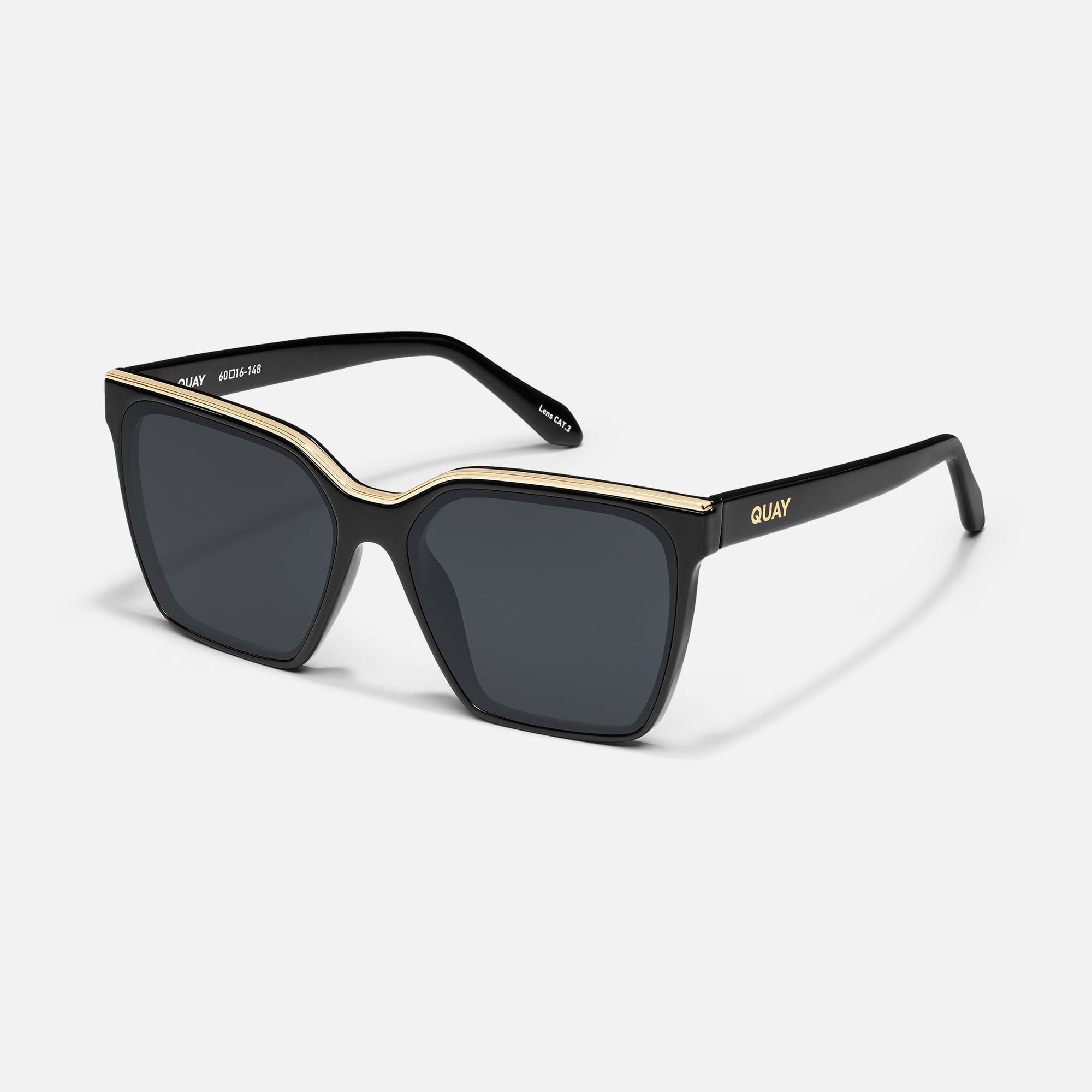 Quay LEVEL UP Sunglasses - Black Gold Frame / Smoke Polarized Lenses ...