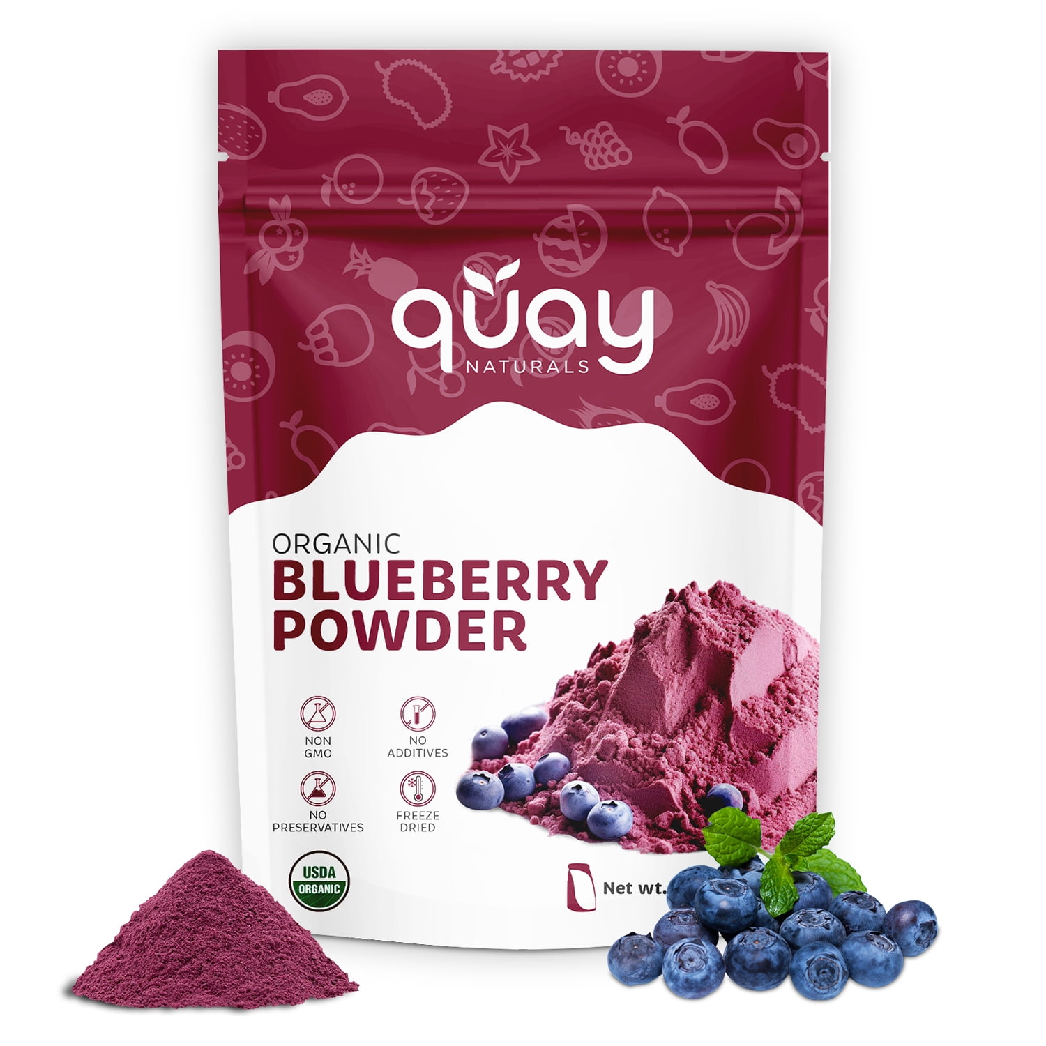 Quay Naturals Organic Blueberry Powder, Freeze-Dried, Non-GMO, 94 Servings, Natural Smoothie Mix ...