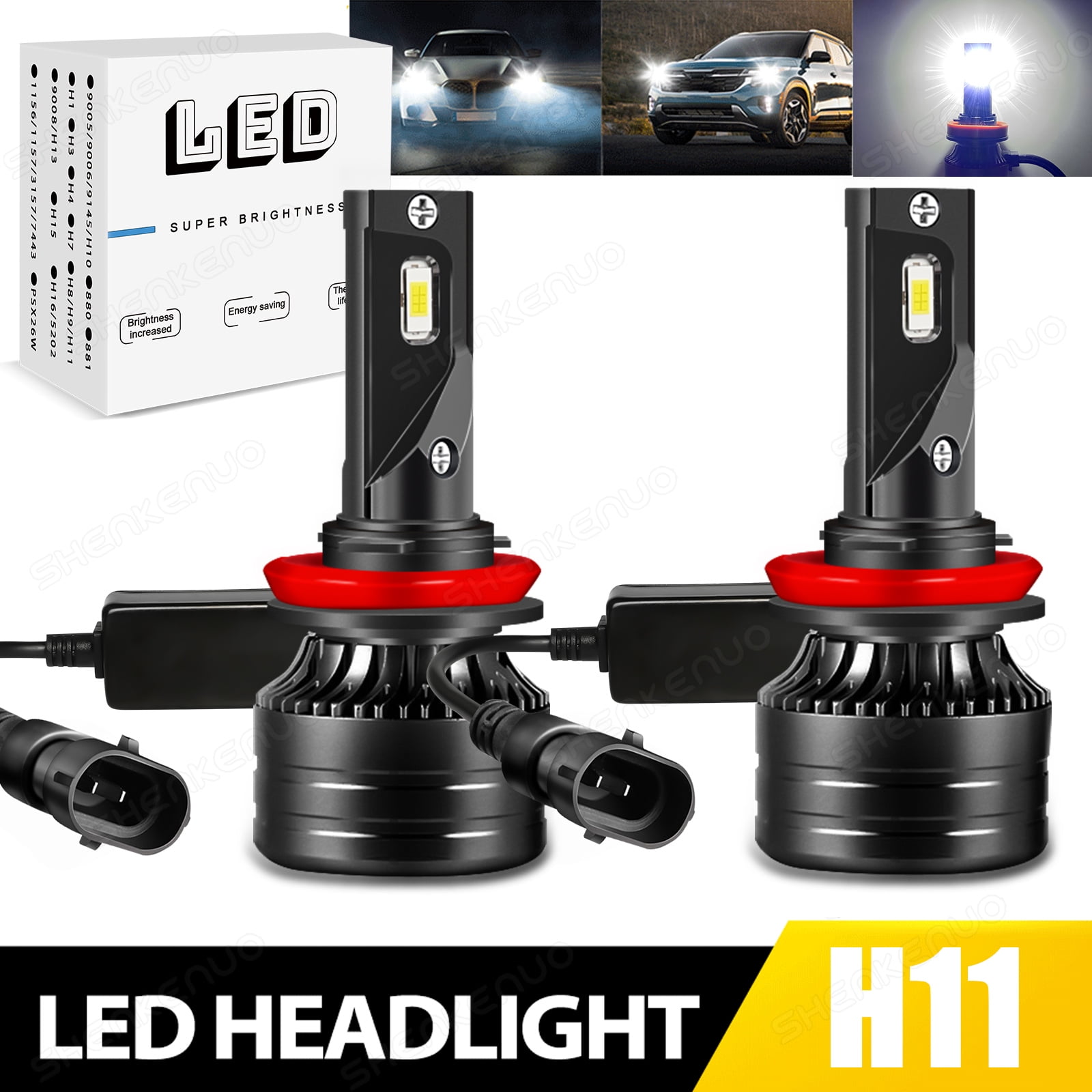 QUAYUB H11/H8/H9 LED Headlight Kit – Super Bright 6000K White, High/Low ...