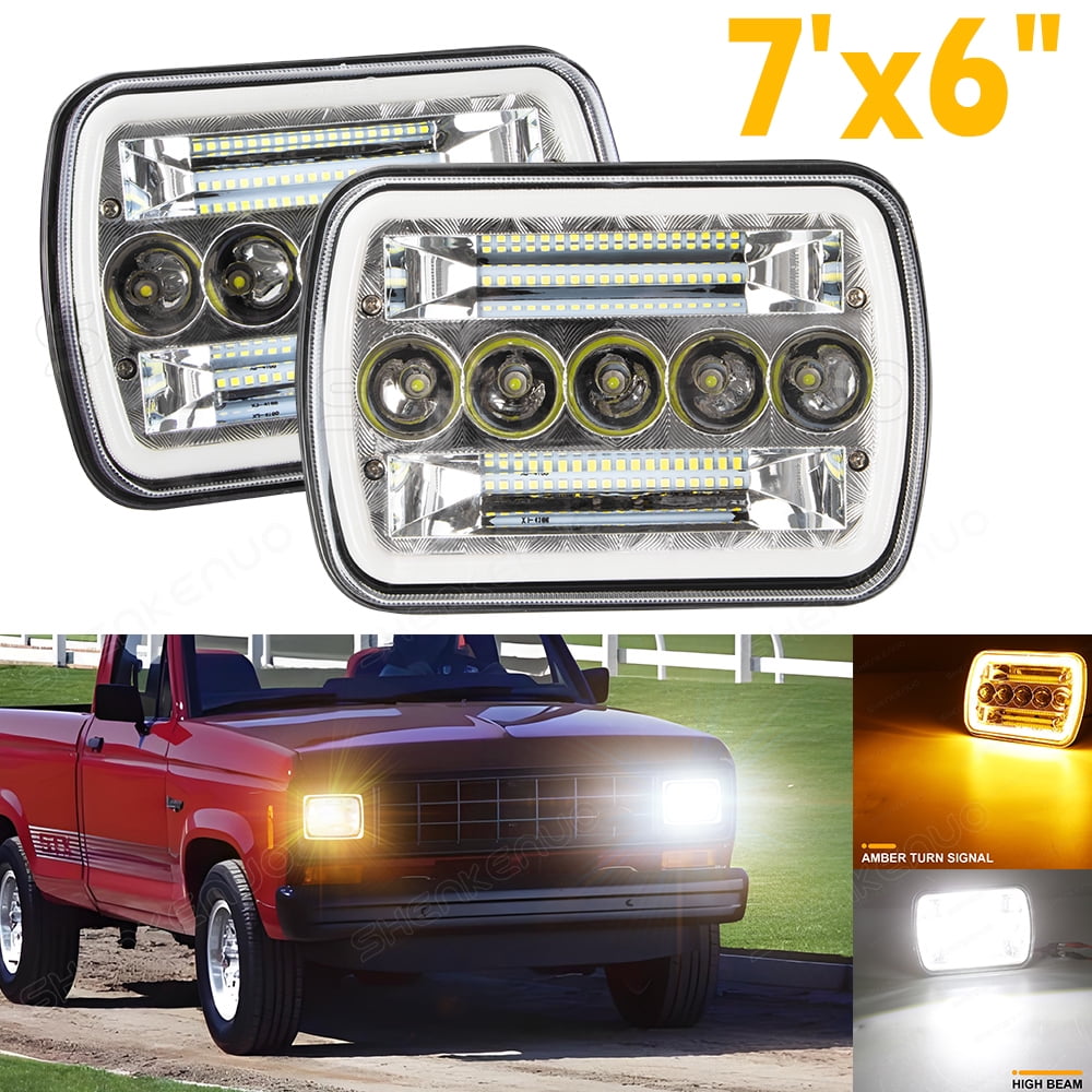 Quayub For Dodge W150/250/350 D100/150/250/350 Ram Pair 5x7" 7x6" LED Headlights DRL Hi/Lo Turn ...