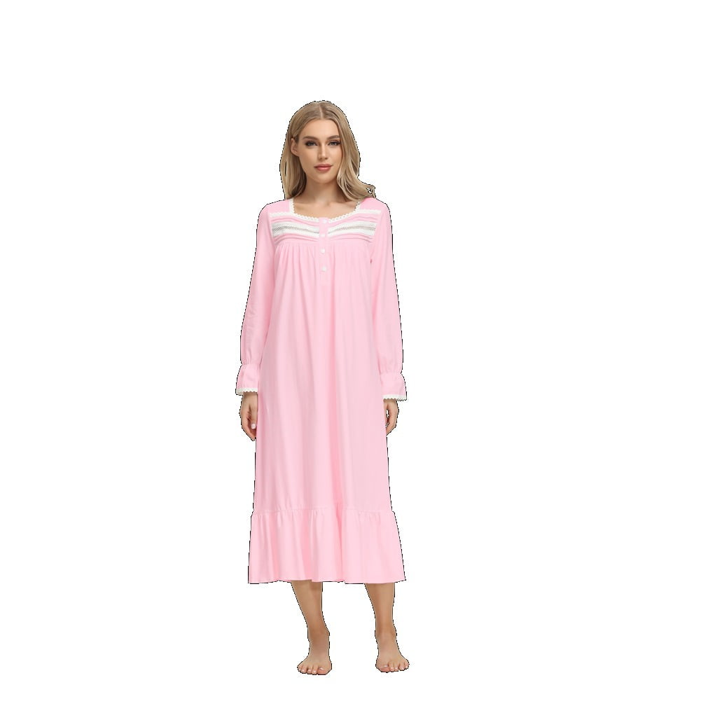 Qudderr Women Long Sleeve Nightgowns Cotton Nightshirt Soft Sleepwears ...
