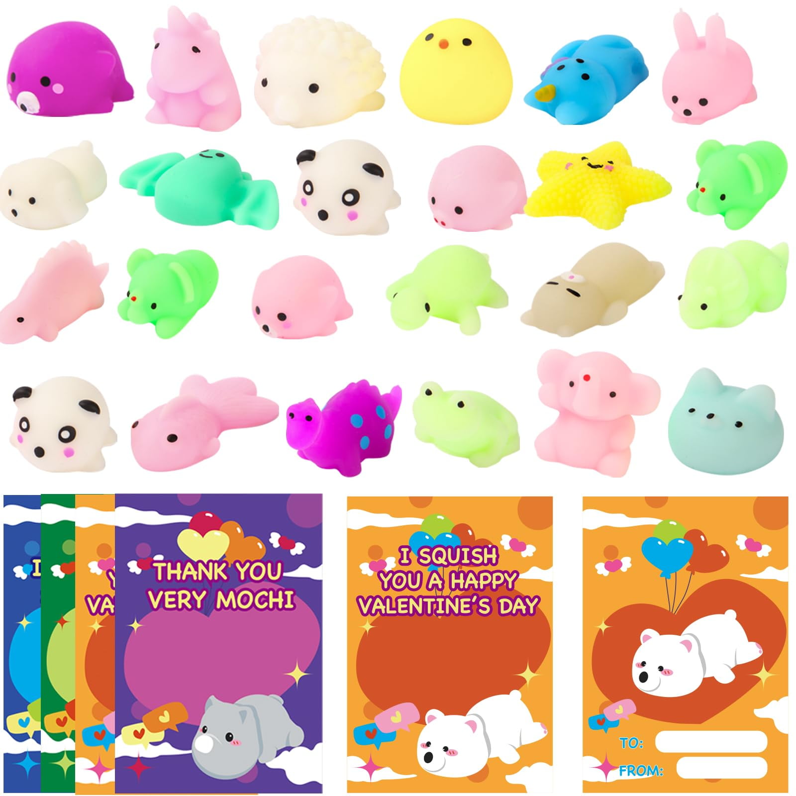 Qudoustar 28 Pack Valentines Day Cards for Kids School with Mochi ...
