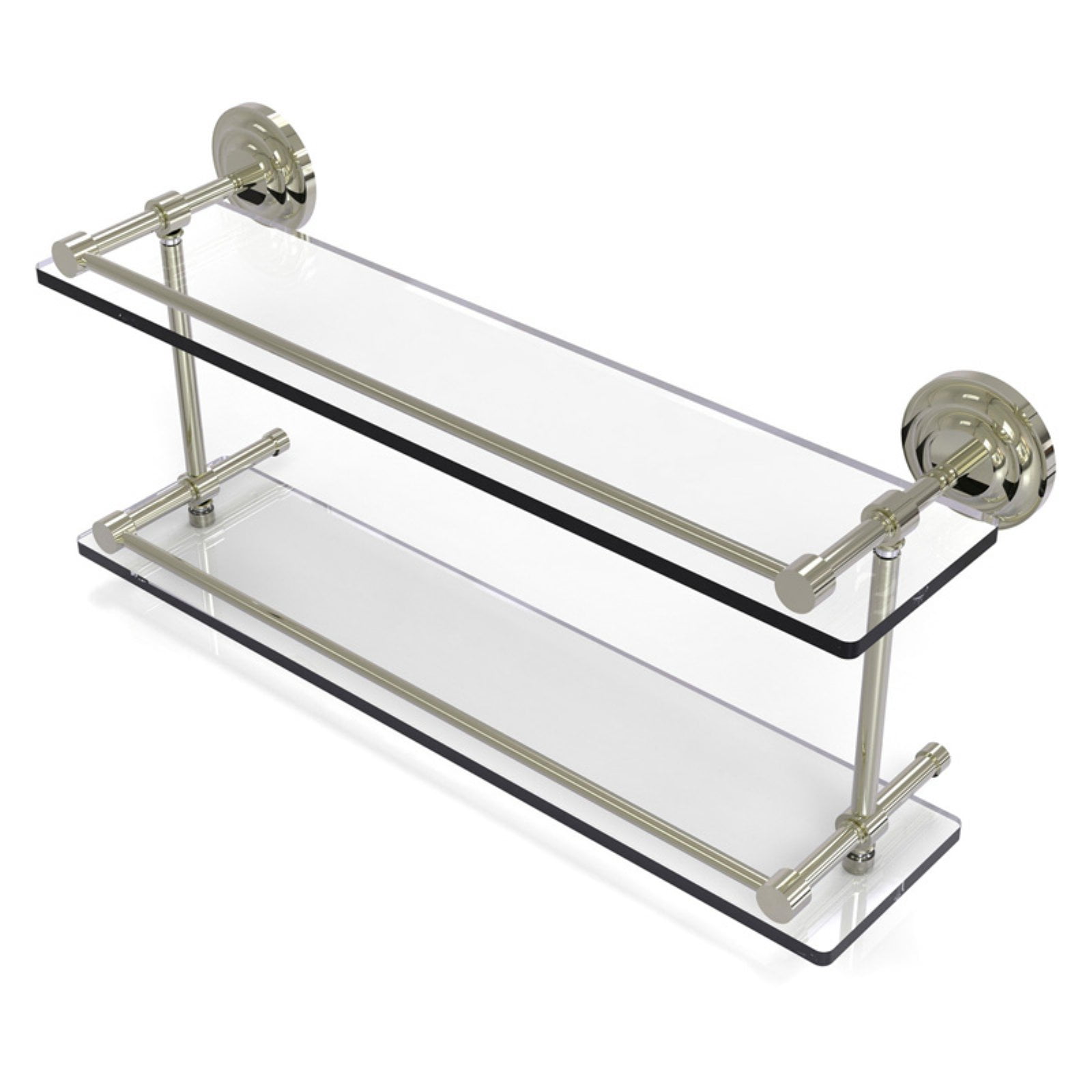 Que New Collection Double Glass Shelf with Gallery Rail - Polished ...