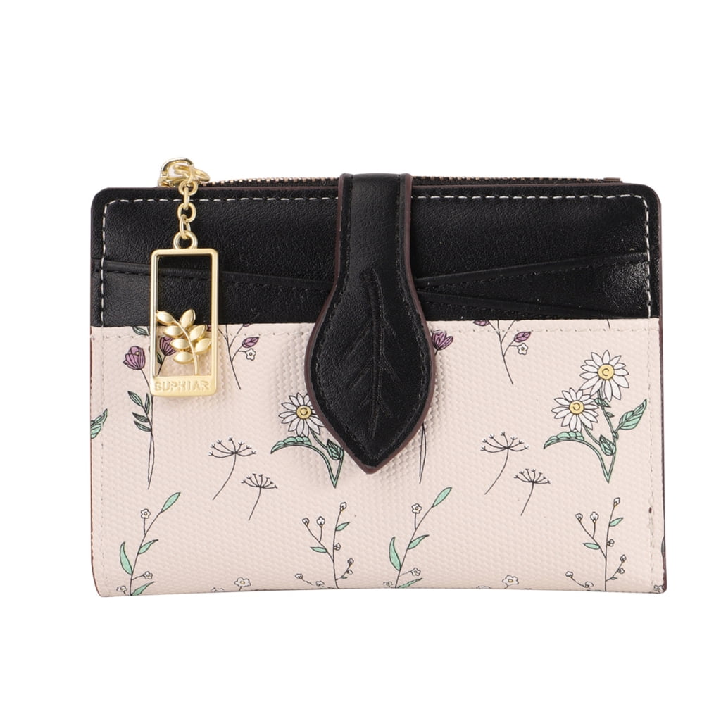 QueMer Fashion Printed PU Zippers Coin Purse Multi Pocket Design ...