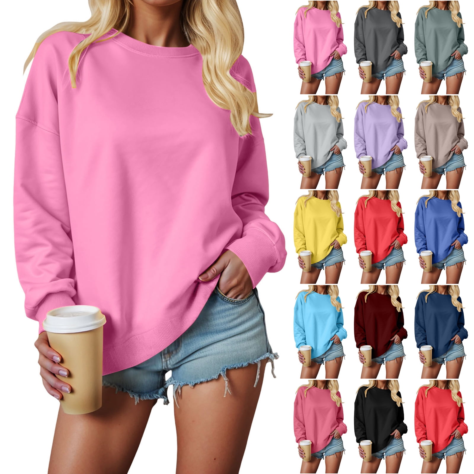 Quealent Crewneck Sweatshirts for Women Pullover Long Sleeve High Low ...