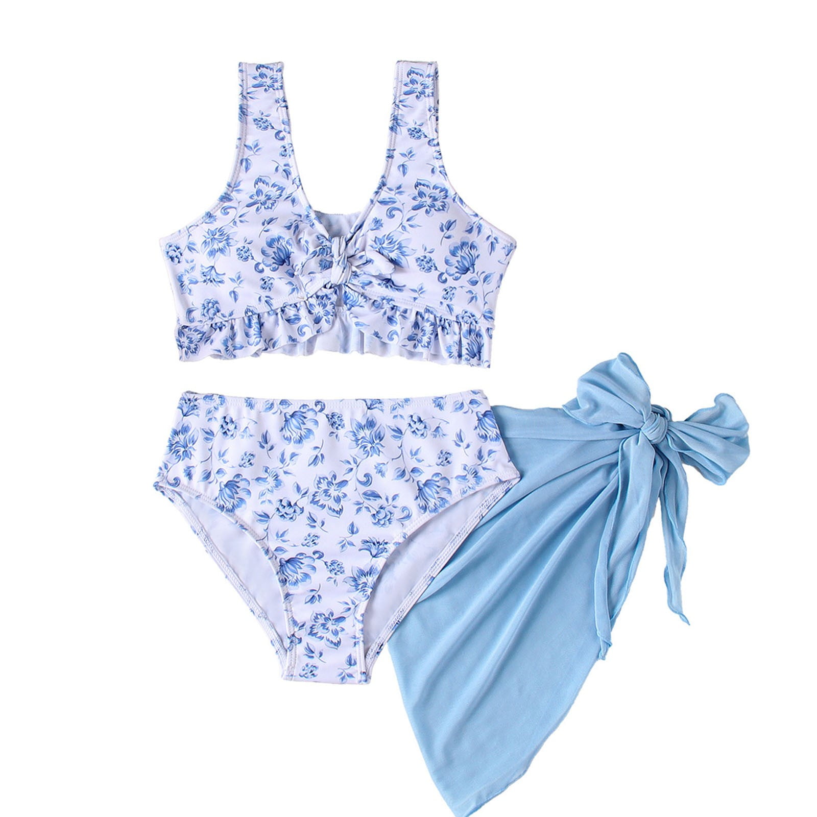 Quealent Girls Swimsuit 3 Piece Tropical Floral Print Bikini Set with ...