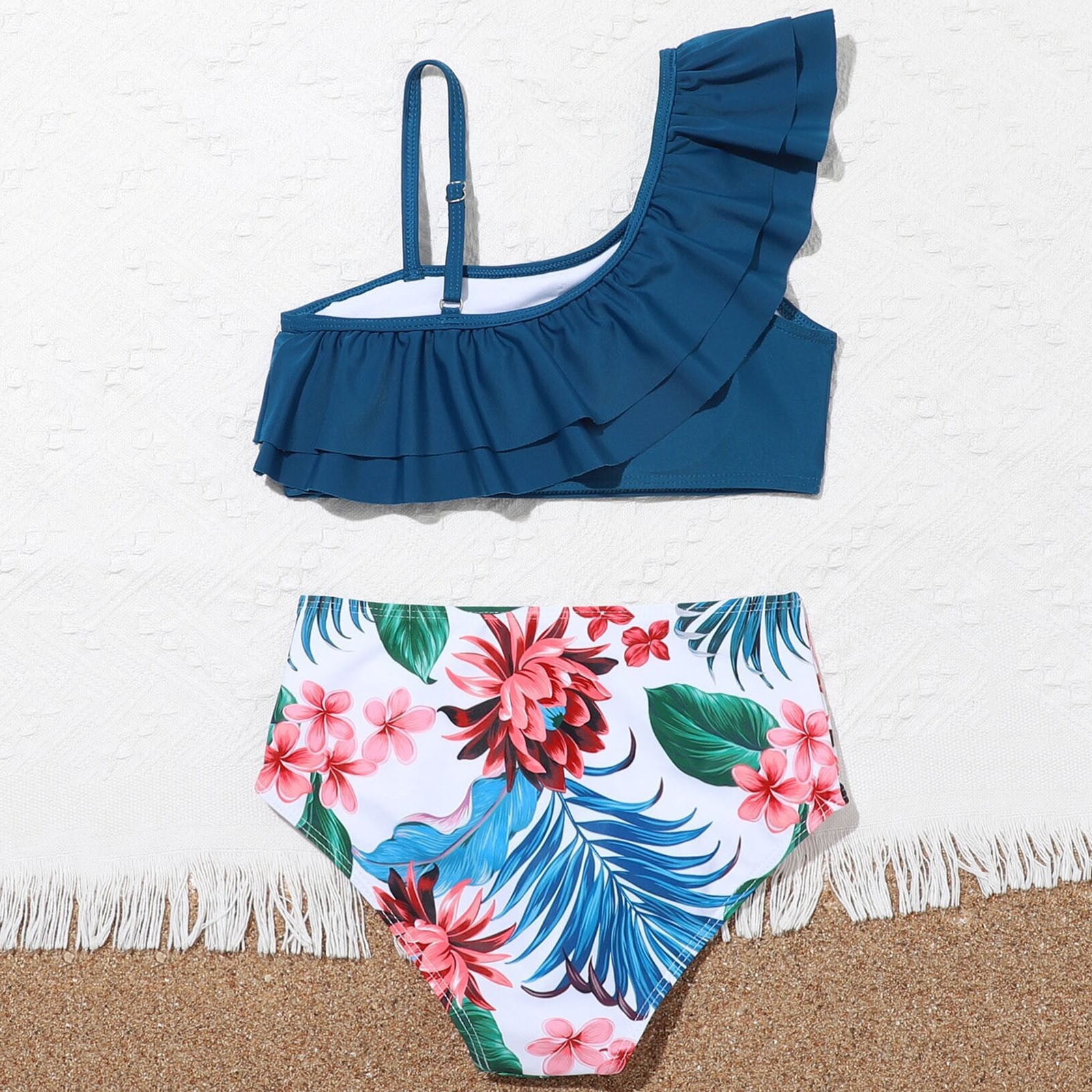 Quealent Girls Swimsuit Toddler Girl 2 Piece Swimsuit Sport Blue Flower ...