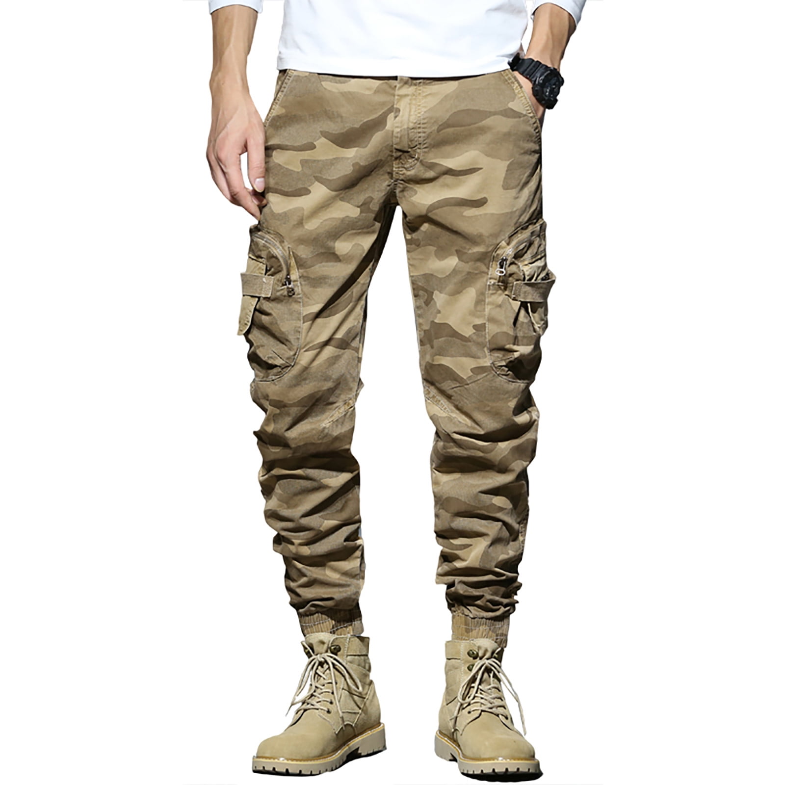 Quealent Mens Camo Cargo Pants Men's Cargo Pants Elastic Waist Relaxed ...