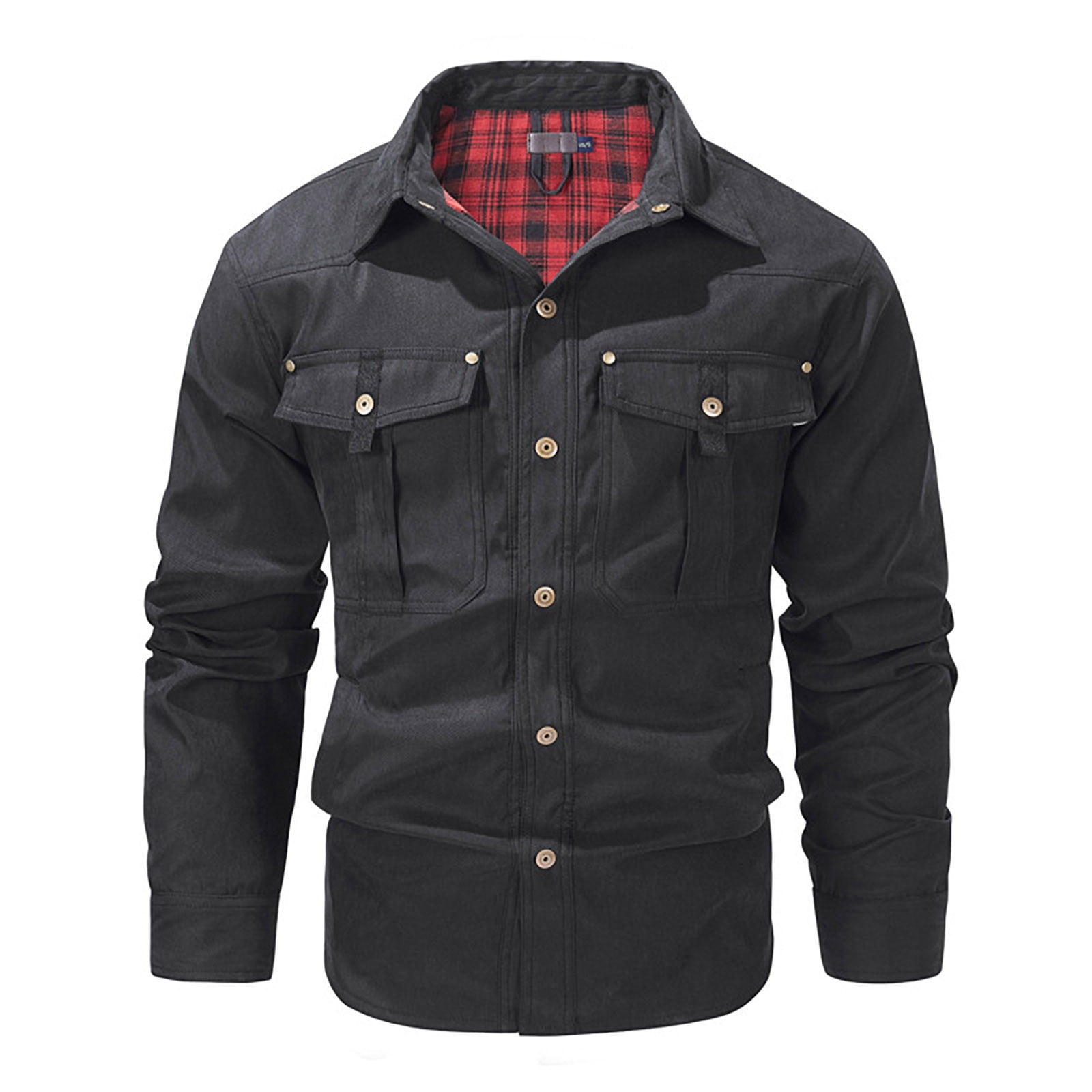 Quealent Mens Flannel Lined Shirt Jacket Vintage Snap Button Western ...