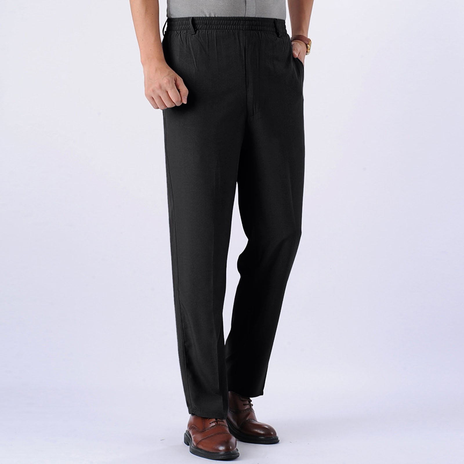 Quealent Pants for Men Men's Classic Fit Expandable Waist Flat Front ...