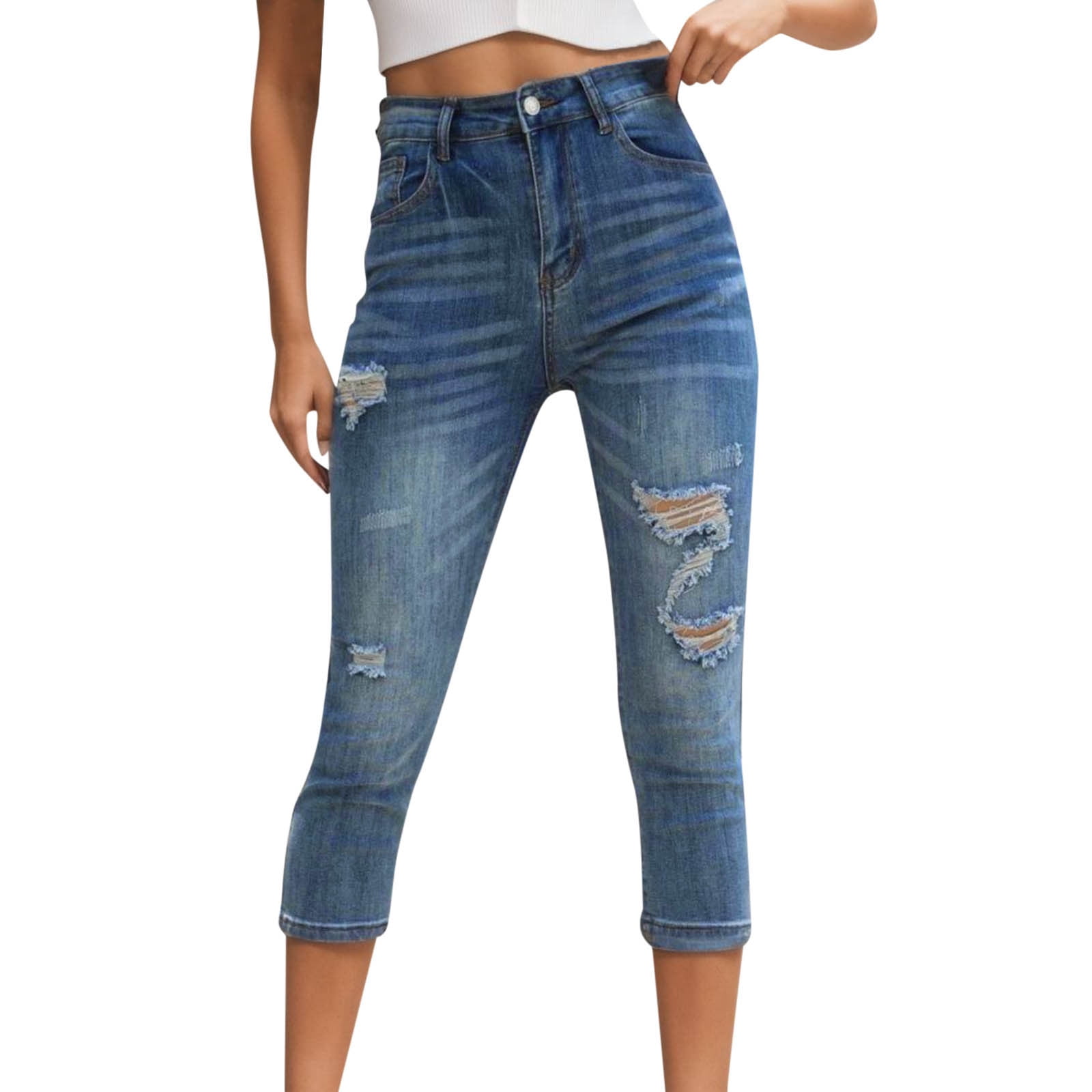 Quealent Pull On Jeans for Women High Waisted Skinny Capri Pants Trendy ...