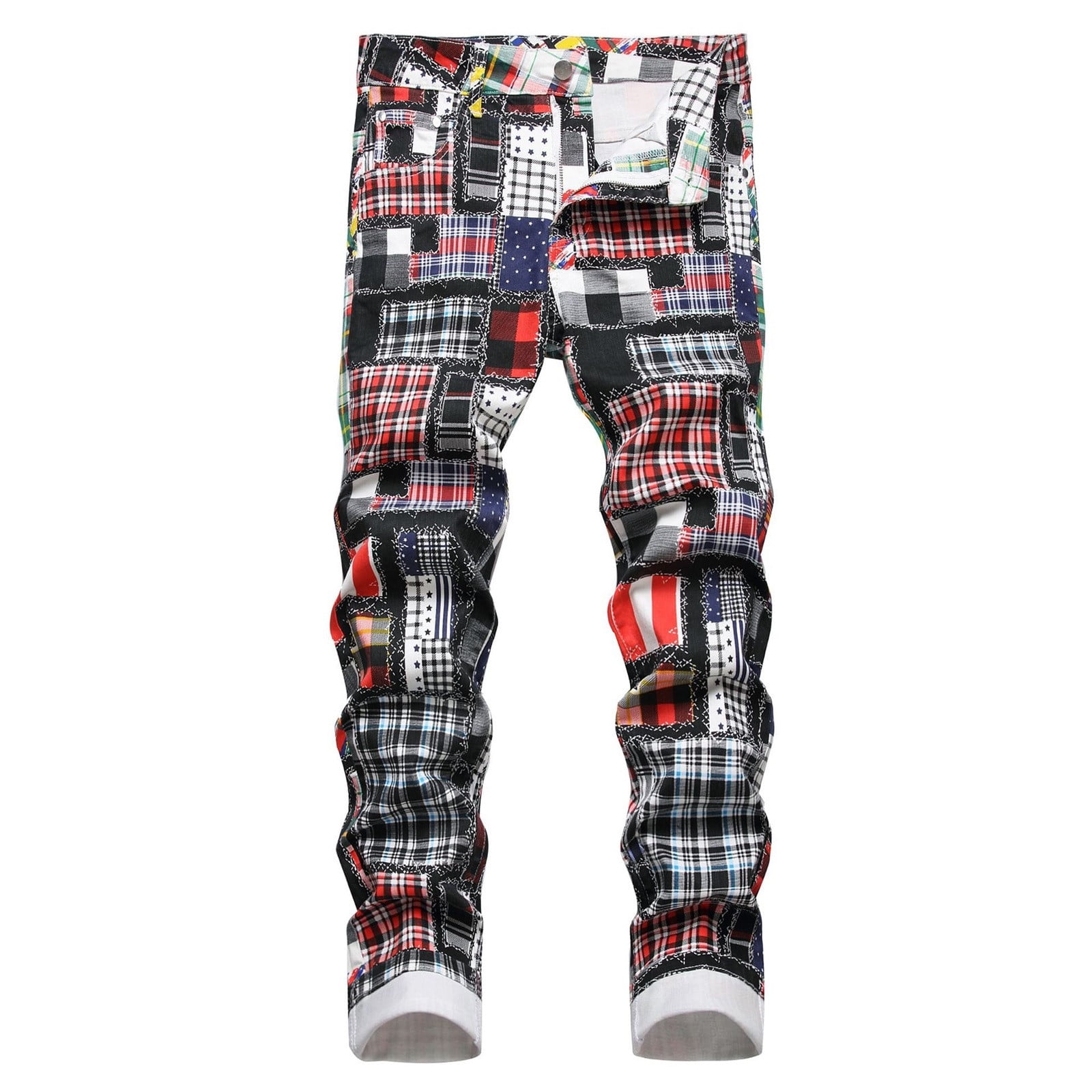 Quealent Type 3 Style Digital Printed Plaid Patchwork Straight Cylinder ...