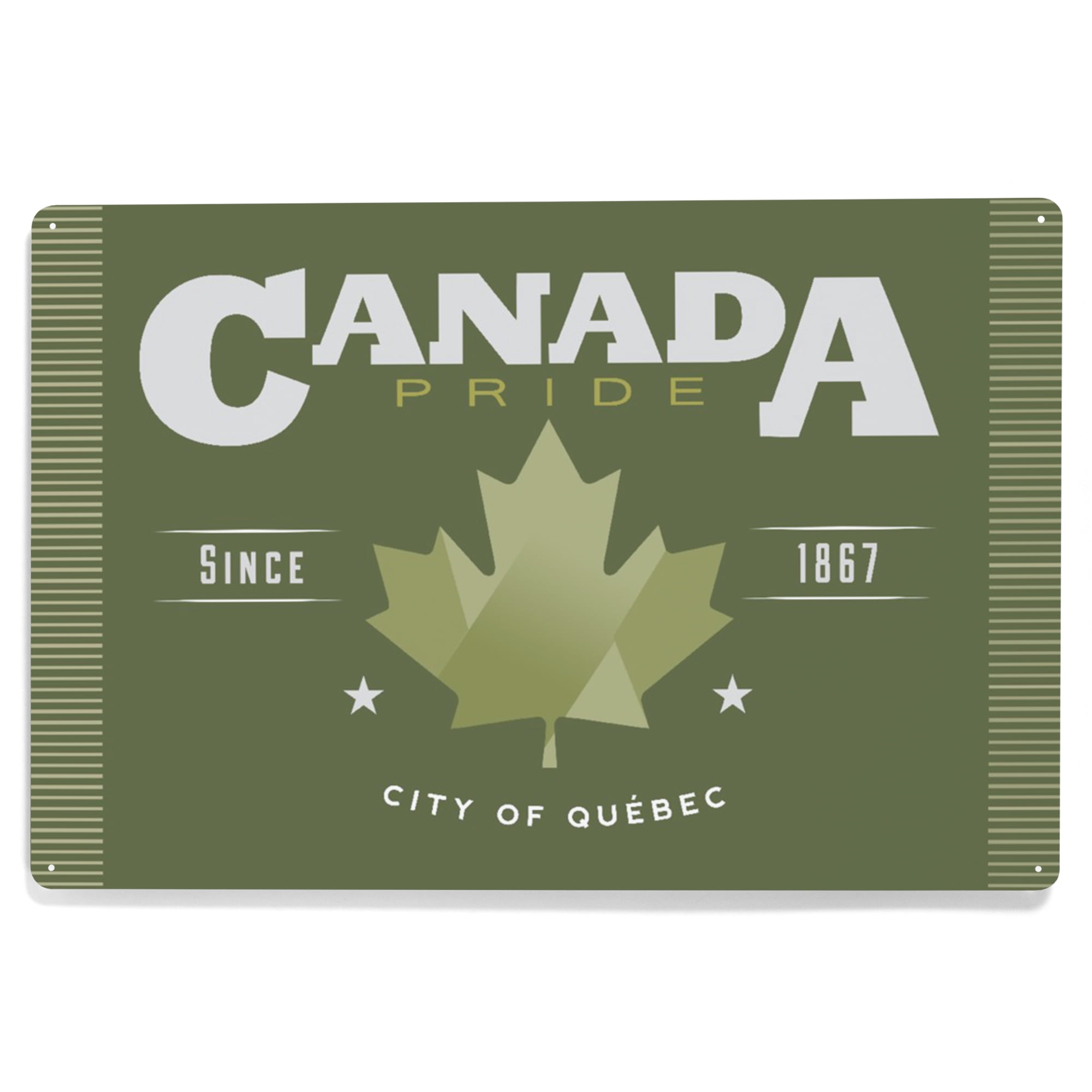 Quebec, Canada Pride, Green Maple Leaf Typography (12x18 Aluminum Art ...