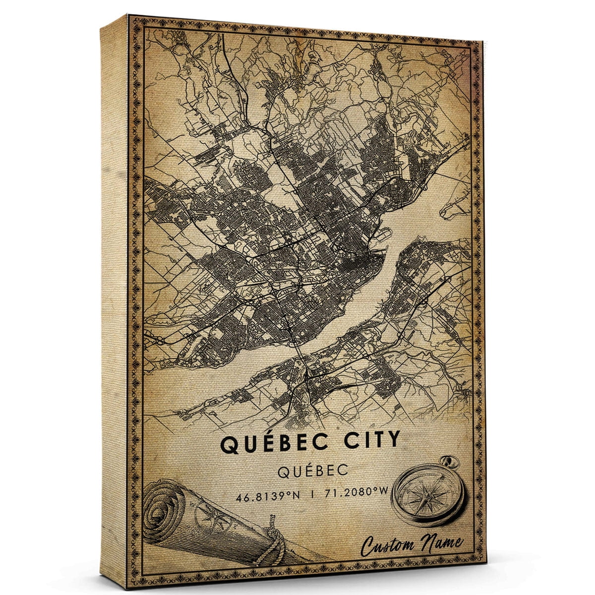 Quebec City Map Poster, Quebec Map Art Poster, Canvas, Quebec City road map style Watercolor art ...