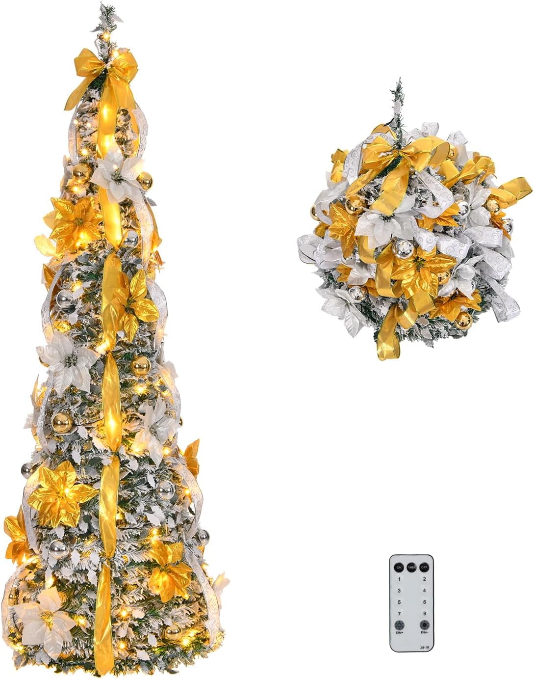 QueelQuest 6ft Pre Lit Pop Up Christmas Tree with 150 Lights, Fully ...