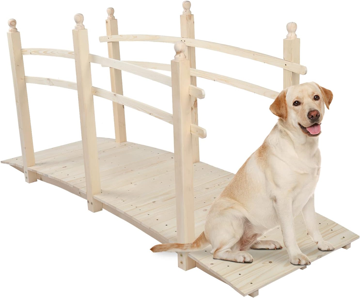 QueelQuest 7.5 ft Garden Bridge, Arch Walkway Natural Wooden Bridge ...