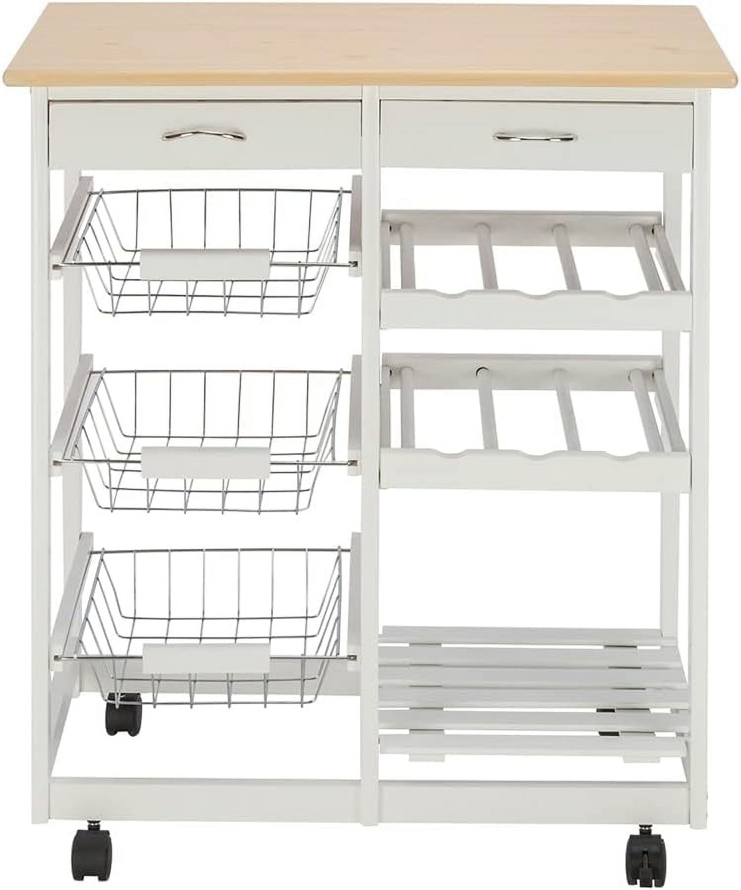 QueelQuest Moveable Kitchen Cart with 3 Baskets - Kitchen Island ...