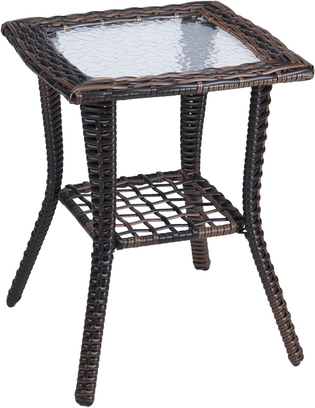 QueelQuest Outdoor Side Table with Storage Wicker Patio Side Table ...
