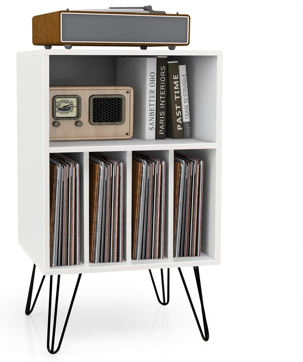QueelQuest Record Player Stand, White Turntable Stand Holds up to 150 ...