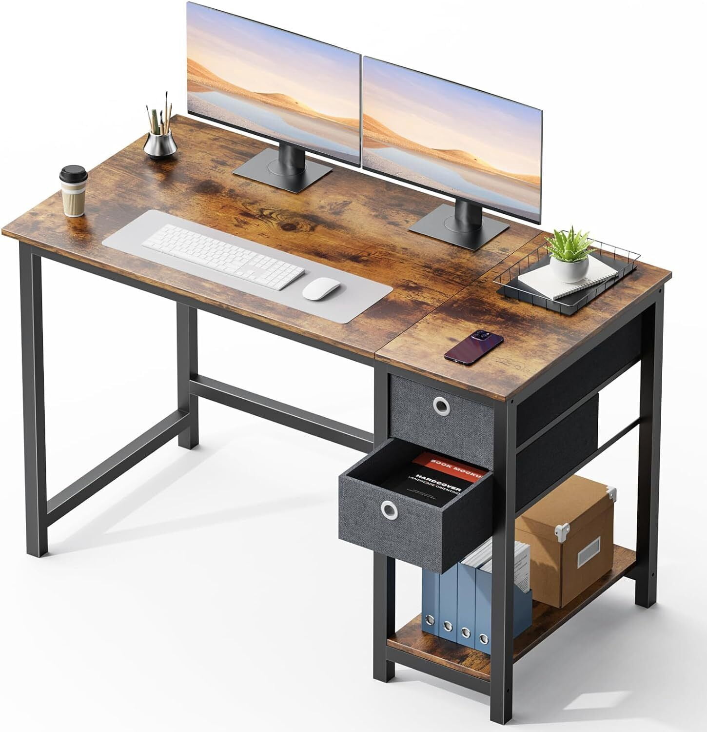QueelQuest Small Computer Desk with Drawers 40 Inch Office Writing Work ...