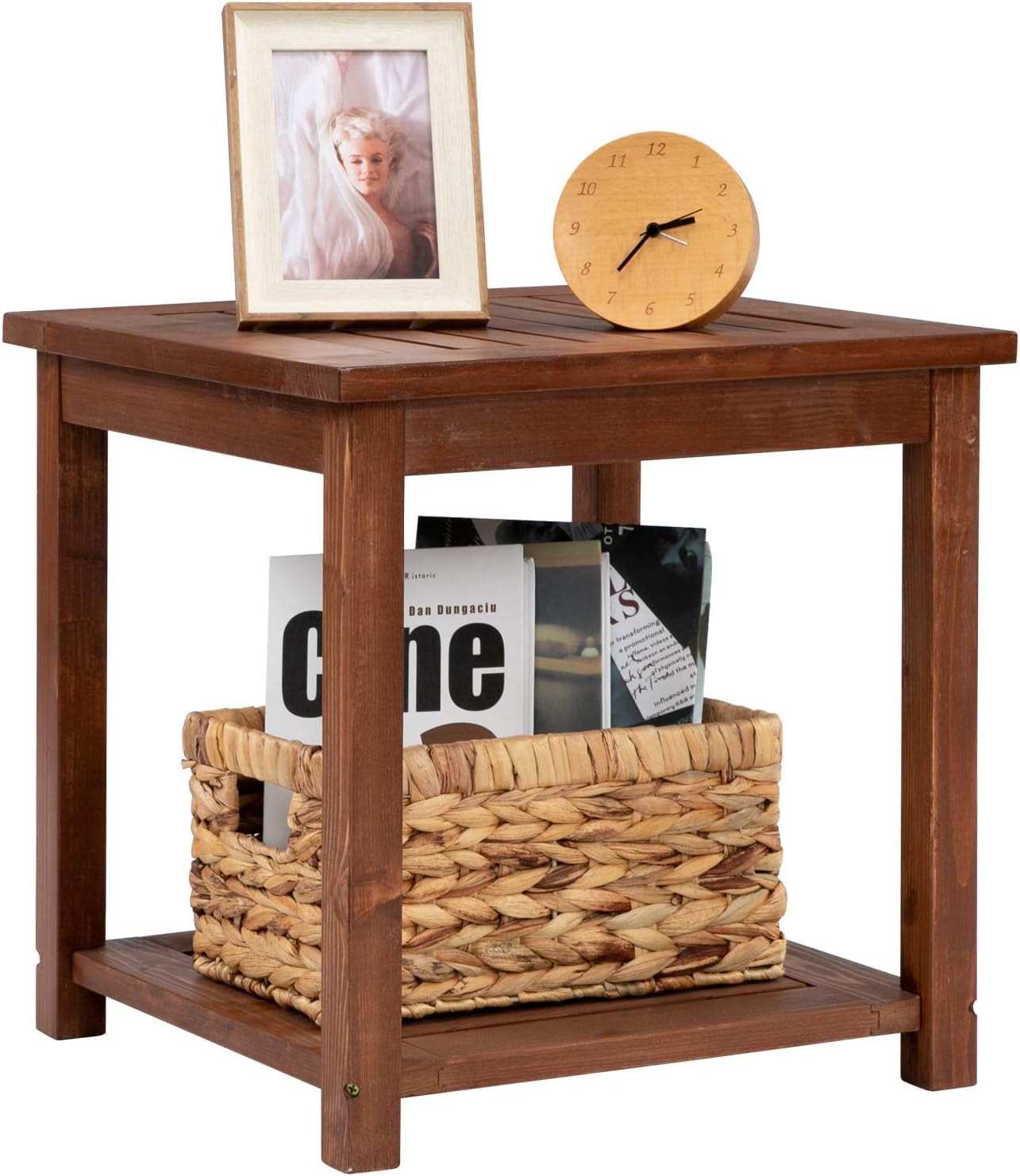 QueelQuest Solid Wooden Side Table, Outdoor Natural Finished, Thick ...