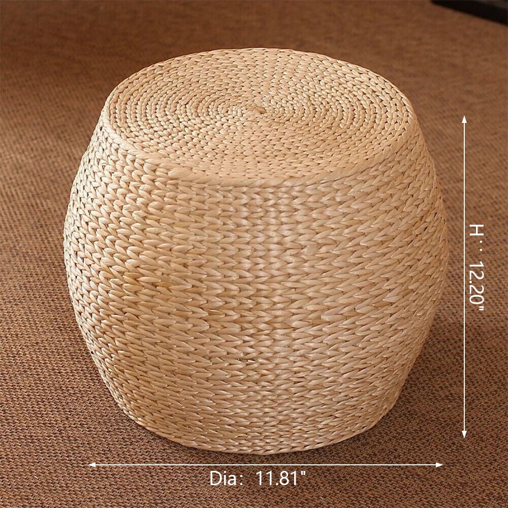 QueelQuest Straw Flat Seat Cushion, Tatami Floor Straw Mat Natural Cushion, Japanese Style Round ...